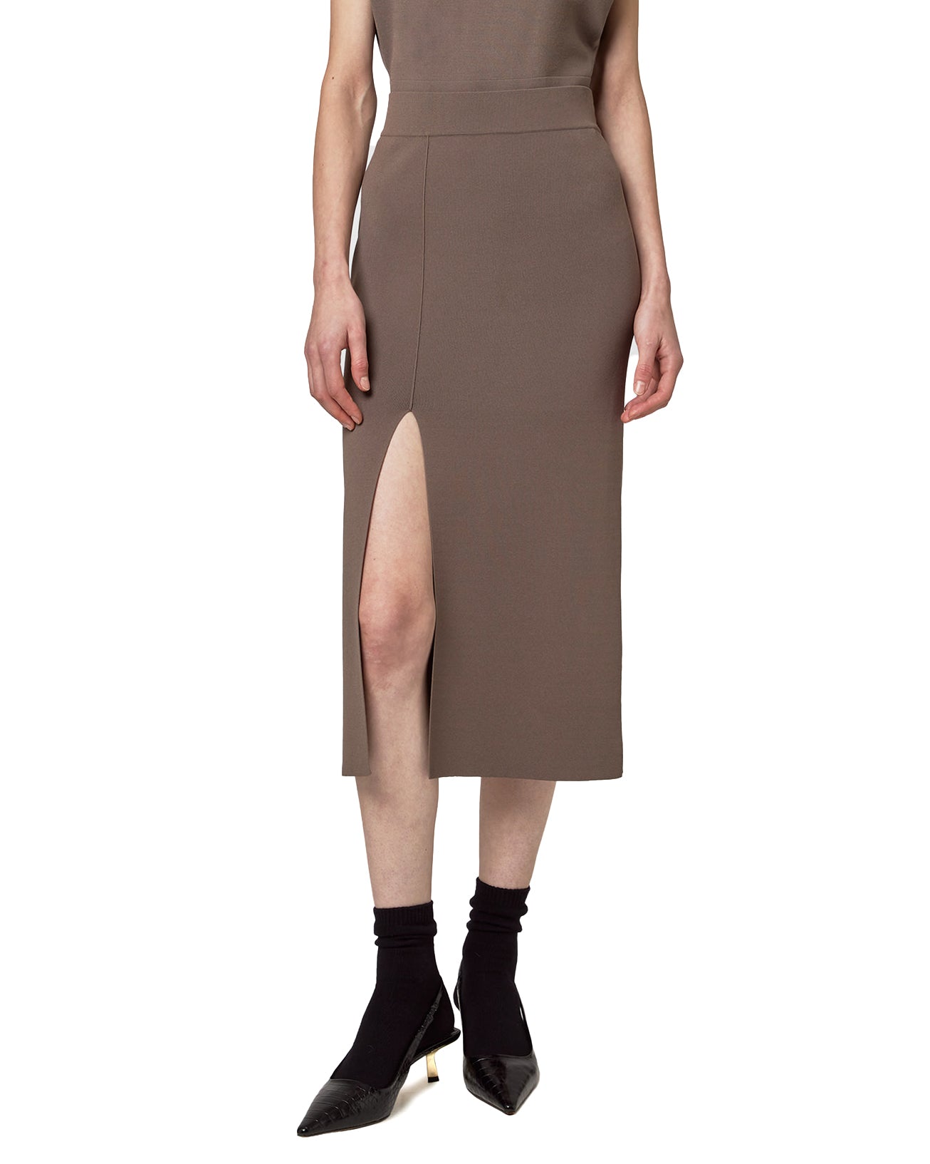 Alpha Studio | Gonna longuette spacco taupe – lemlò