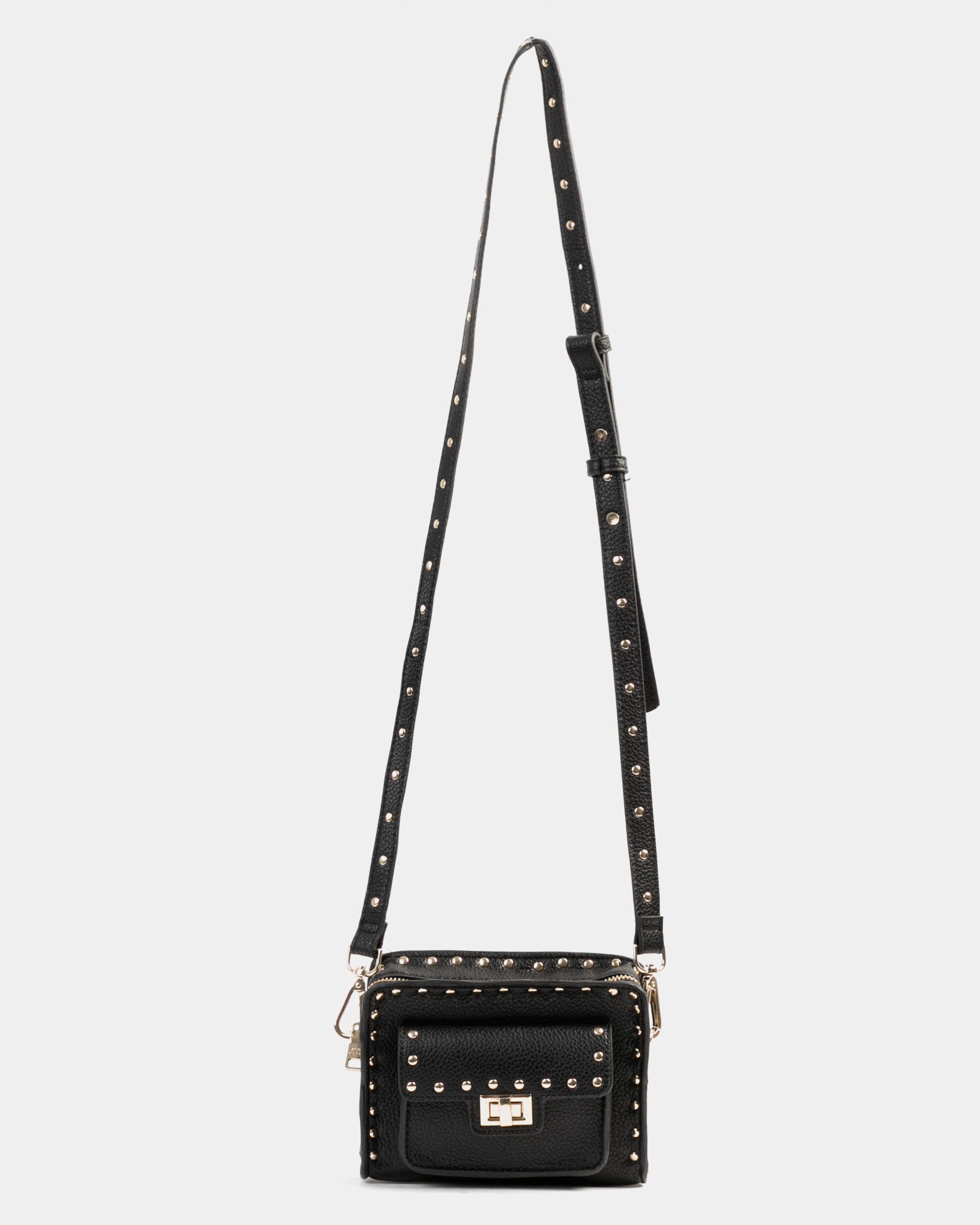 Steve Madden Tracolla Blana Pelle Nera Borchie Lemlò