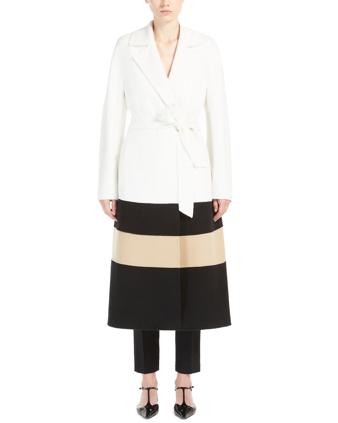 Max Mara Studio | Cappotto Arena lana vergine bianco righe – lemlò