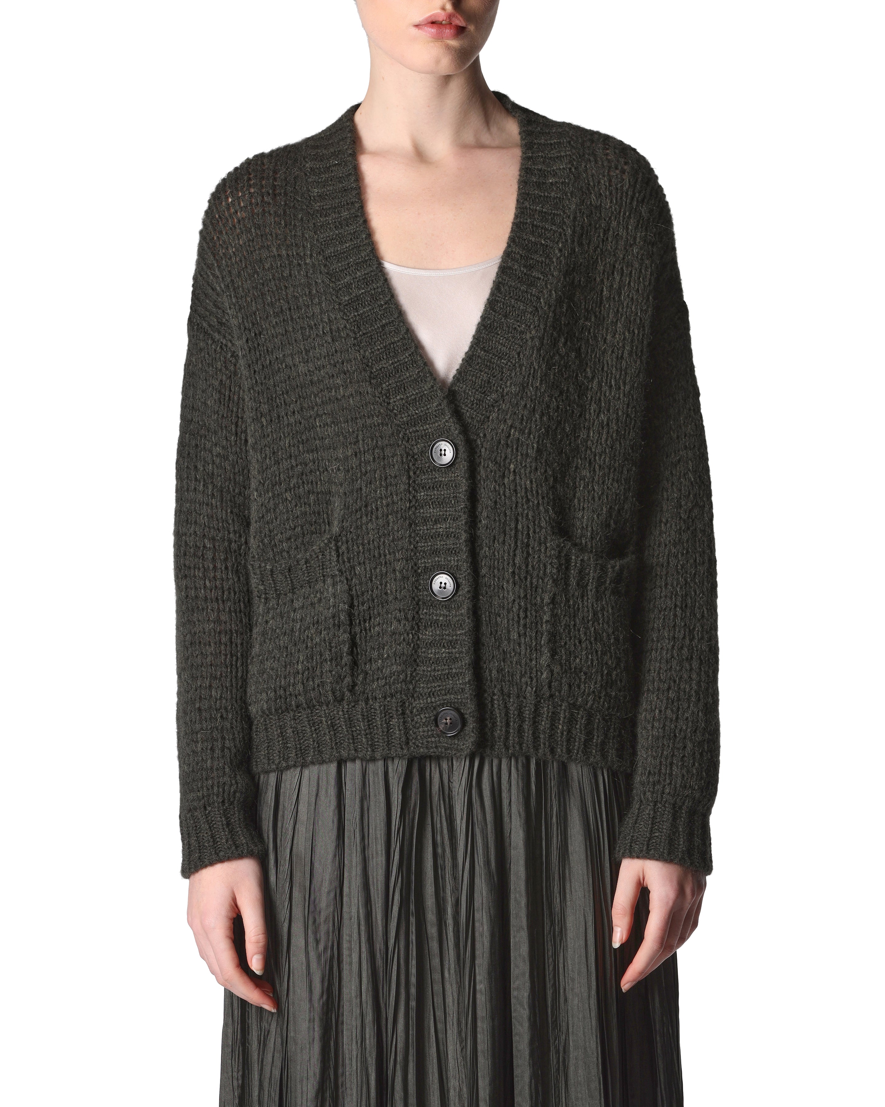 Roberto Collina | Cardigan baby alpaca verde scuro – lemlò