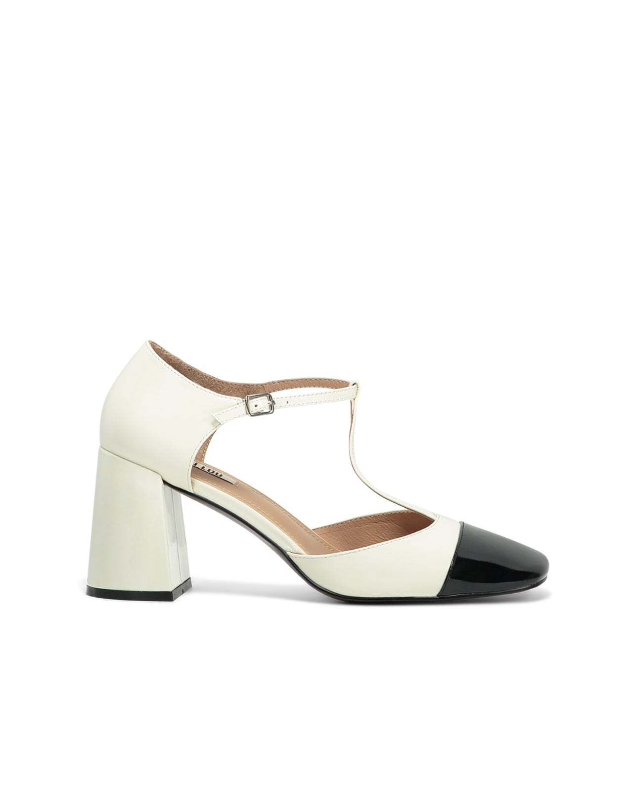 Bibi Lou | Décolleté t-bar pelle bianca punta nera – lemlò