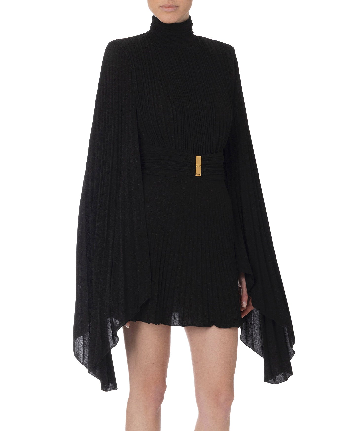 Elizabeth Franchi | Black lurex jersey pleated soleil dress – lemlò
