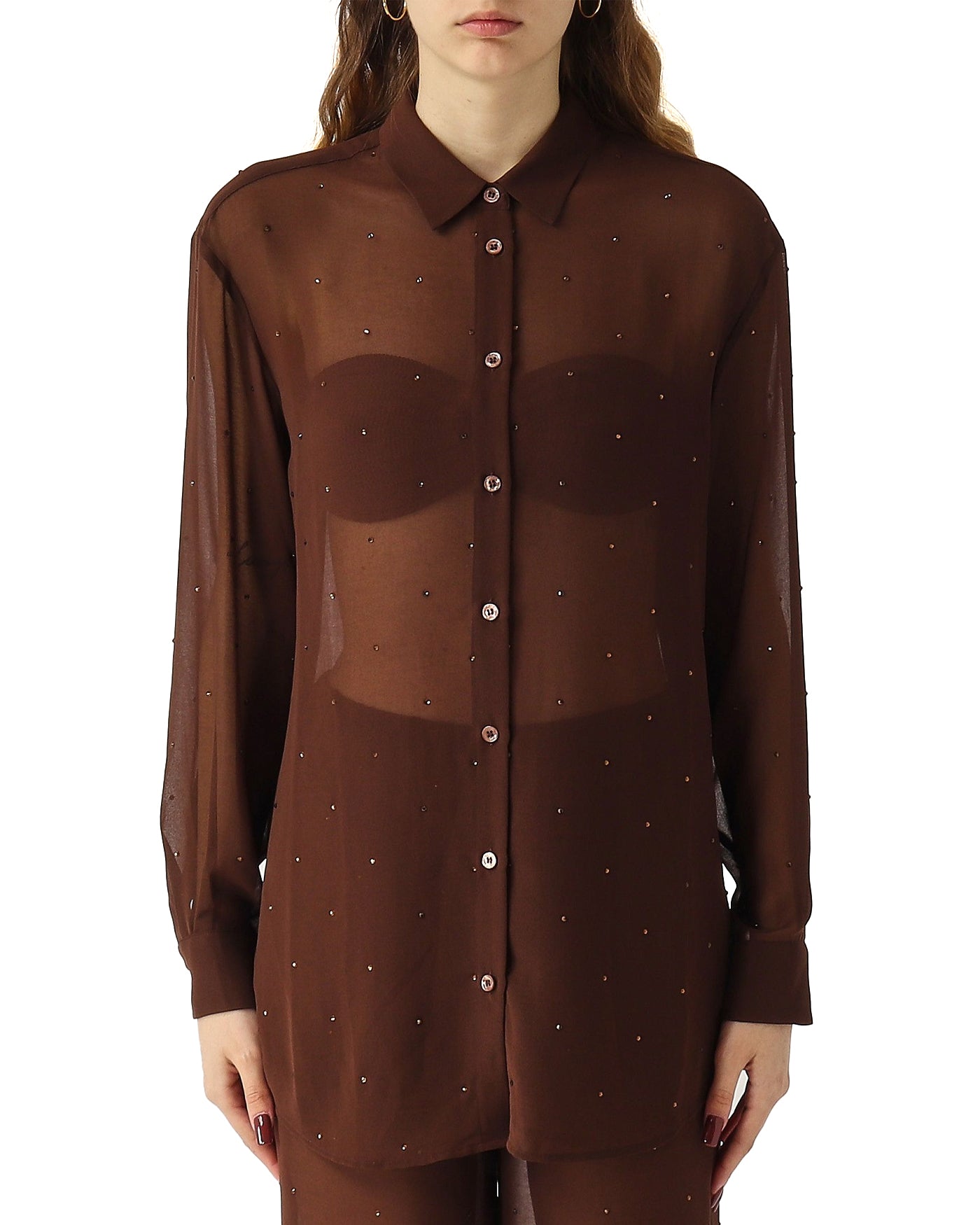 MC2 Saint Barth | Brown Brigitte georgette shirt with rhinestones – lemlò
