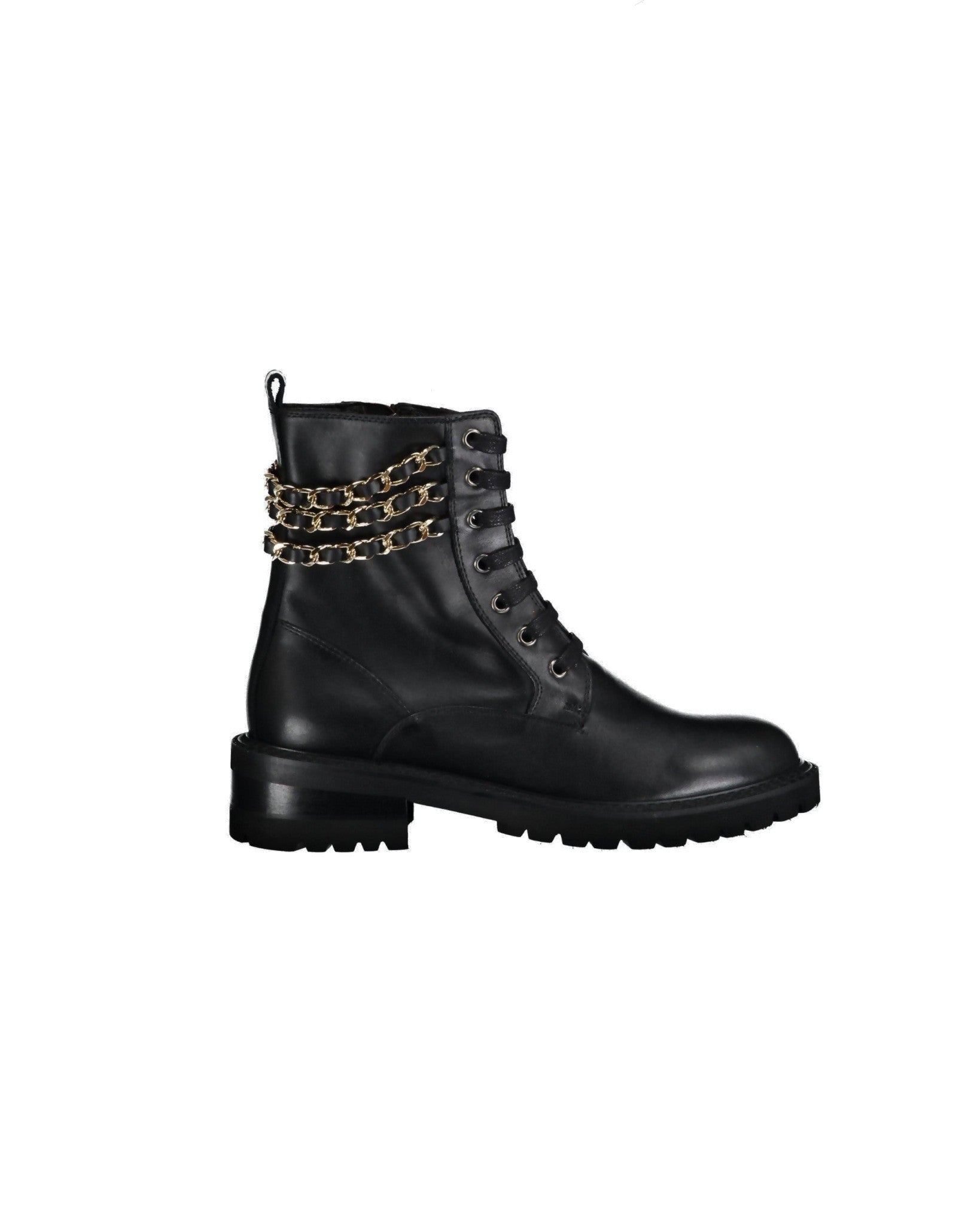 Via Roma 15 | Black leather amphibian with gold chain – lemlò