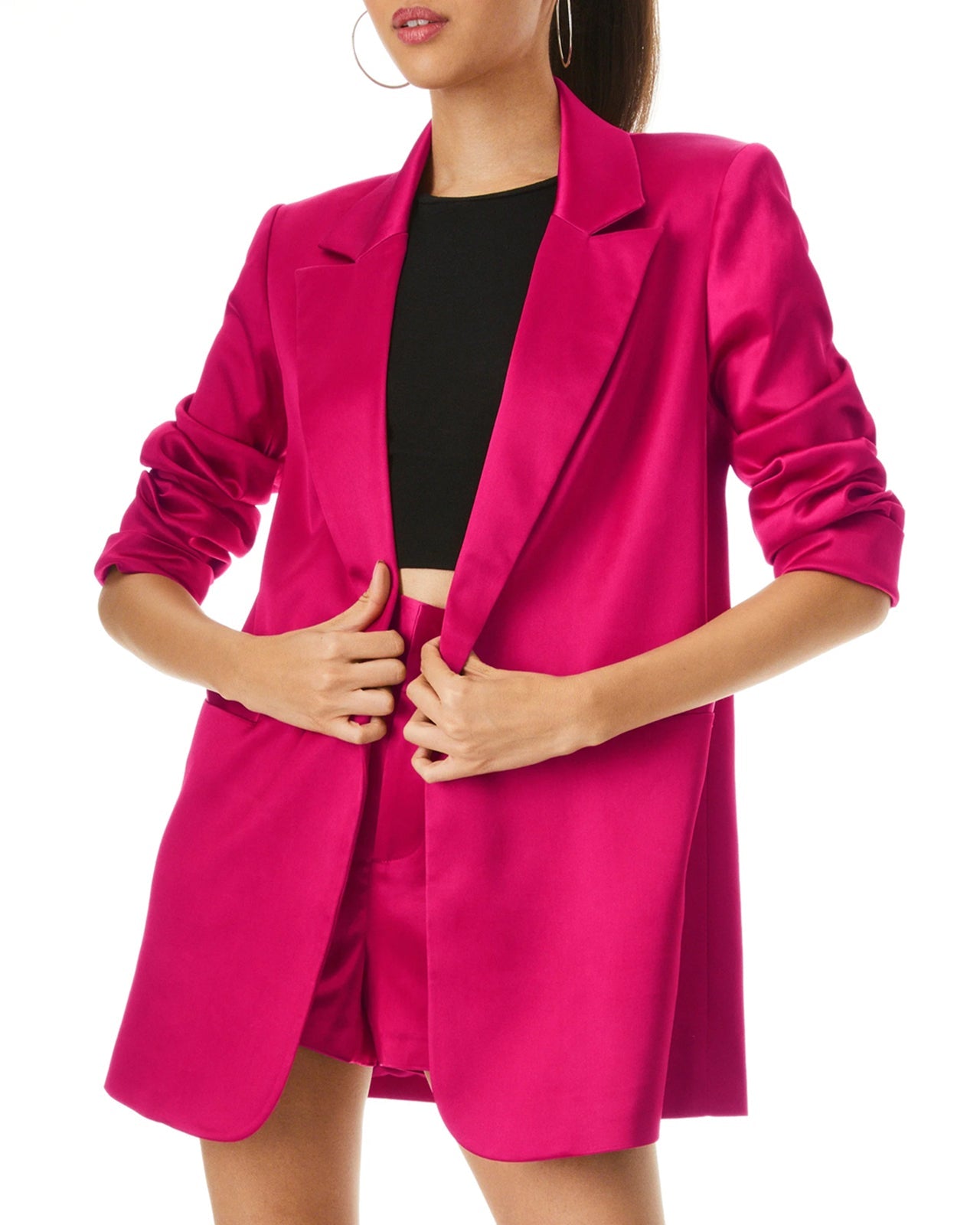 Alice and Olivia | Denny fuchsia satin rasperry blazer – lemlò