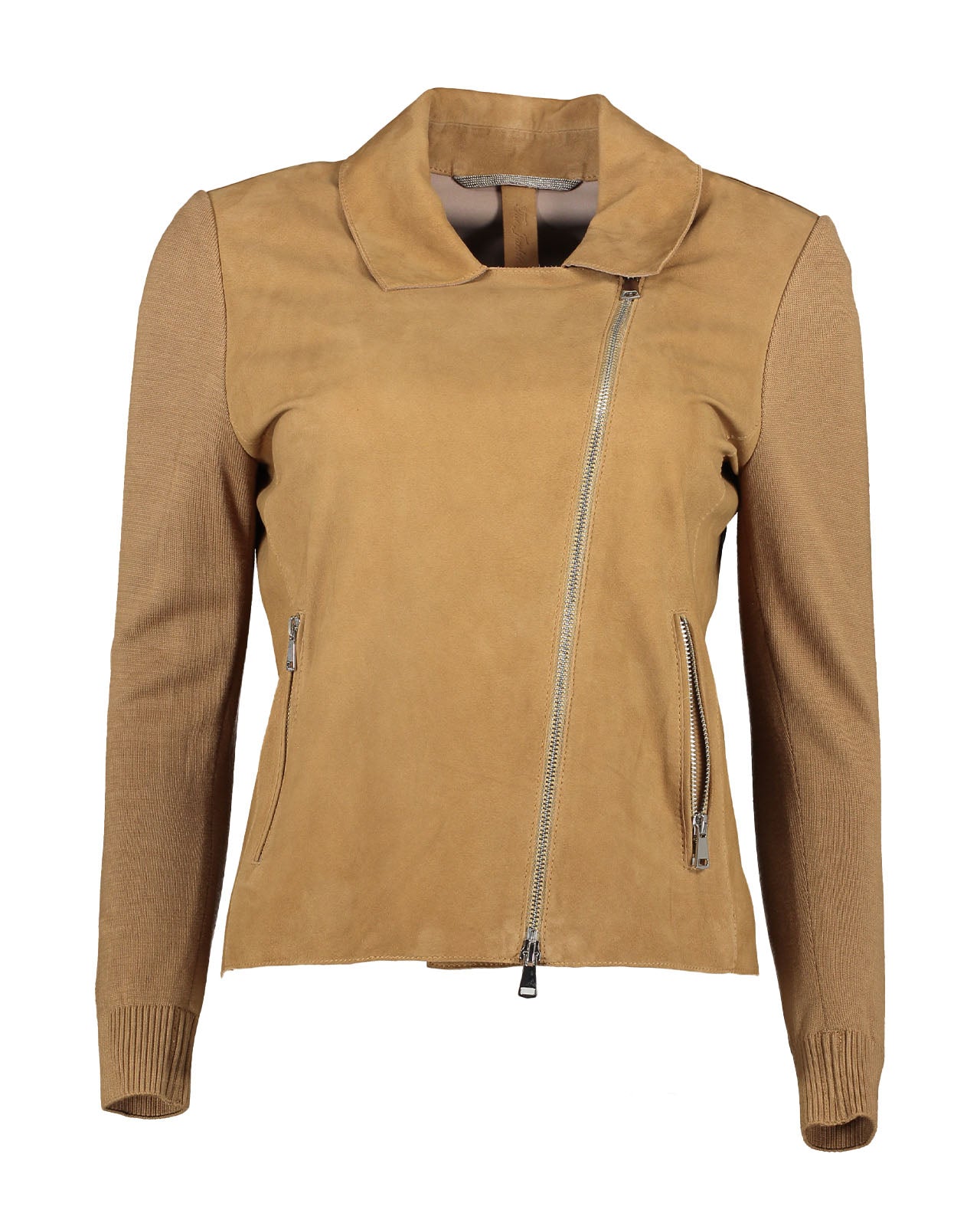 The Jackie Leathers | Giacca Eveline Knit suede cammello – lemlò